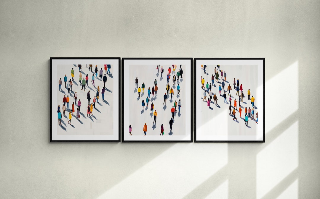 Set of 3 Wall Art Abstract People Walking | Office Wall Art | Living ...