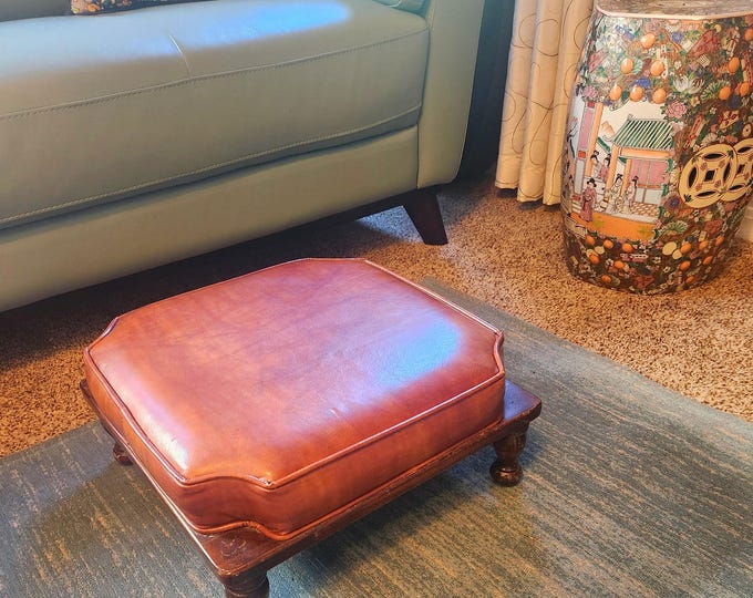Mid Century Multi-use Footstool Wood and Naugahyde (faux Leather) Yoga ...