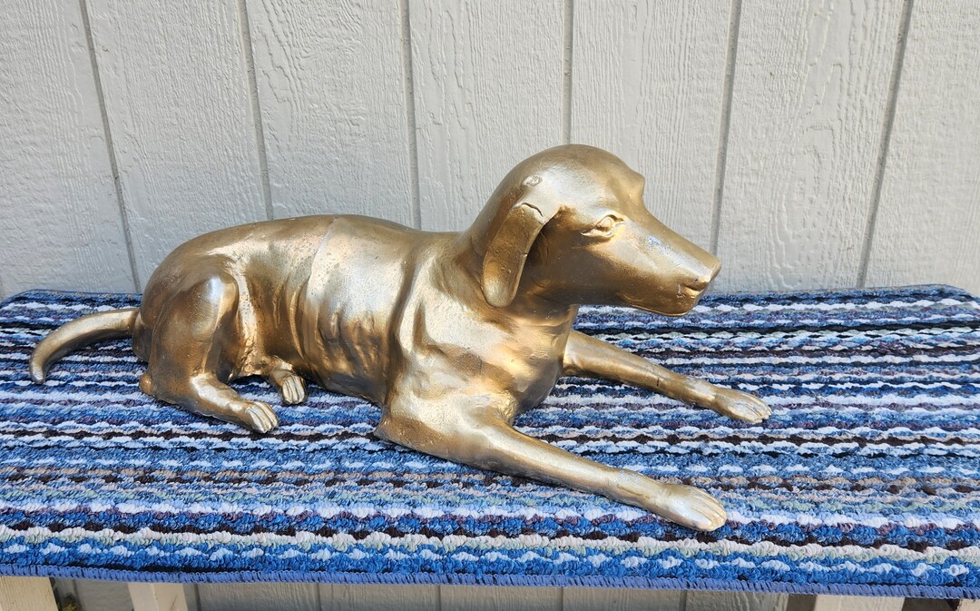 Golden Full Size Metal Dog Statue Art Sculpture Lifelike Retro, Porch ...