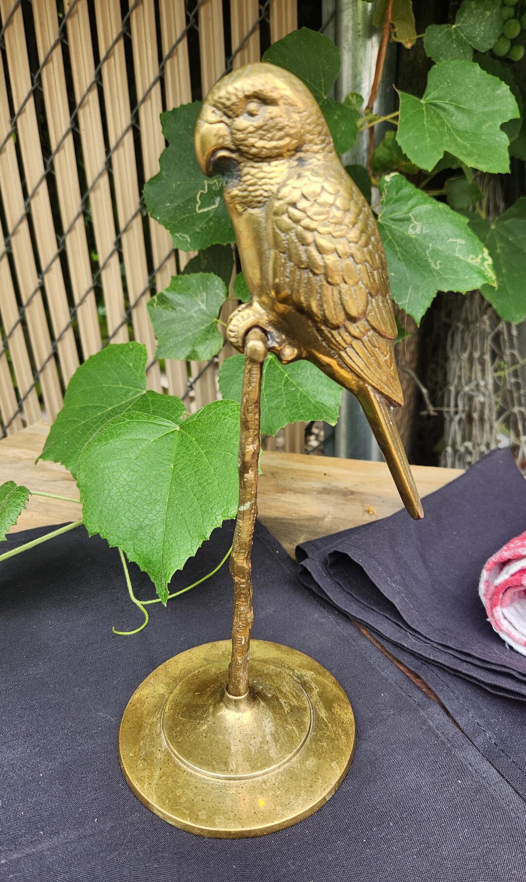 Antique Brass Parakeet on a Brass Stand With Patina Mid Century - Etsy