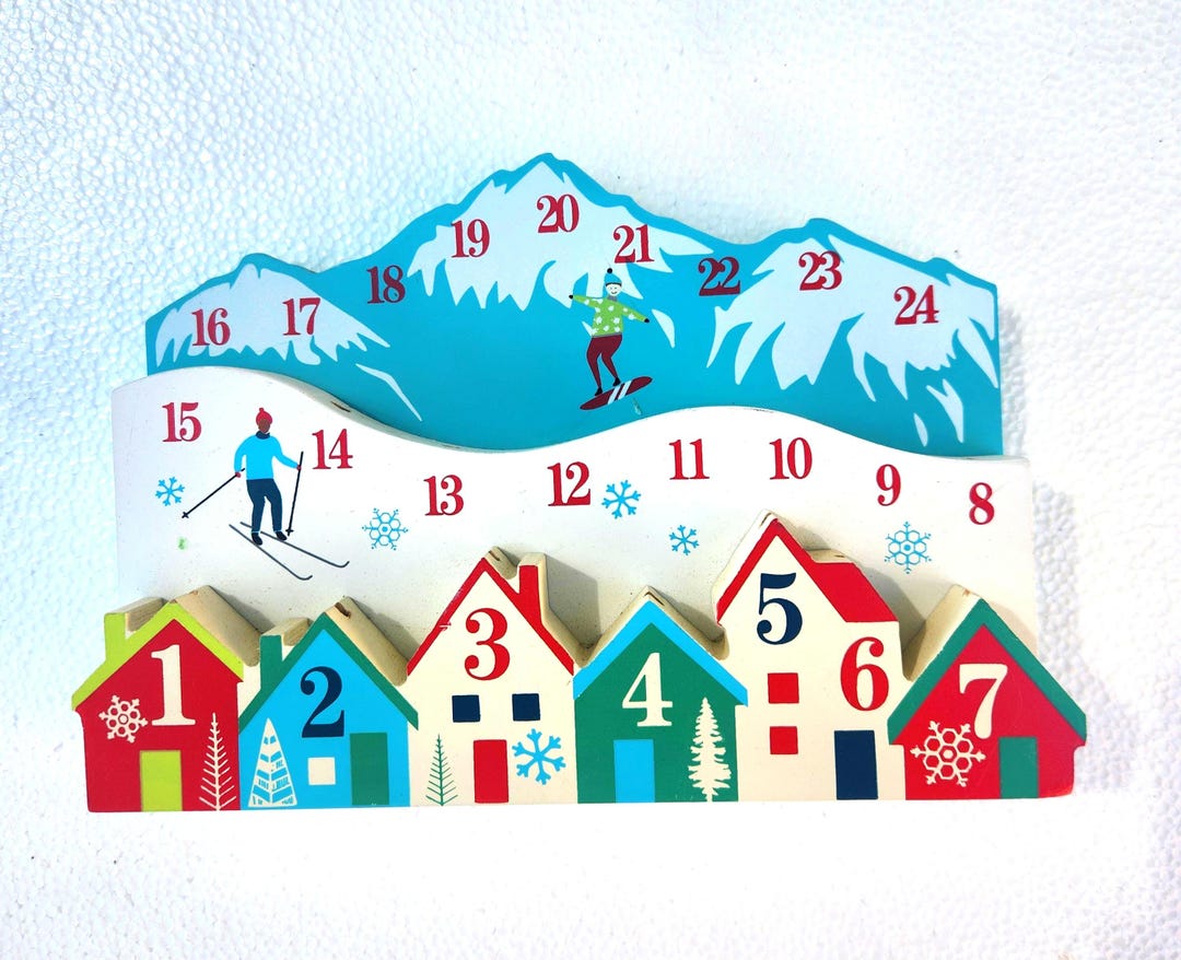 Vintage Advent Calendar Alpine Village Skiers Colorful Cake Pops ...