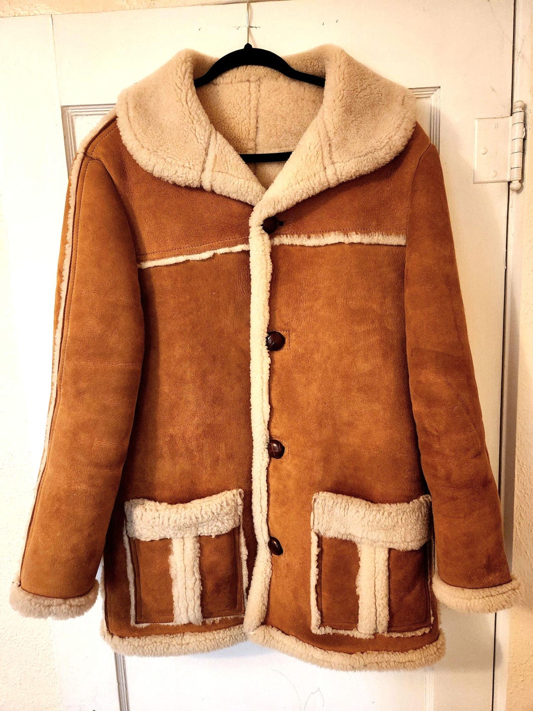Vintage 70's Shearling Leather Jacket Size 42 Authentic Custom Made in ...
