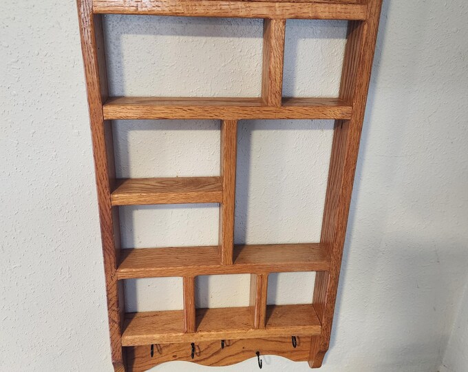 Vintage MCM Wall Shelf Solid Oak Key Holder Knick Knack Handmade Heart ...