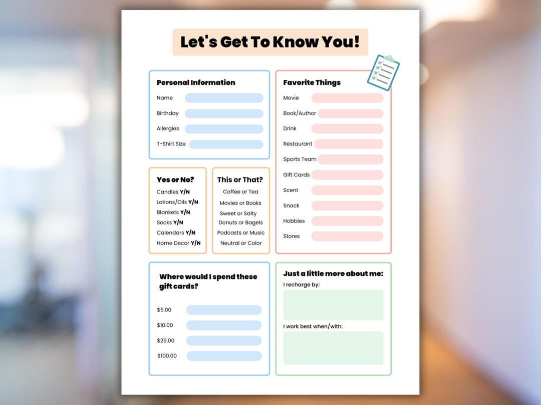 Team Building Get to Know Your Staff Questionnaire Printable | Team ...