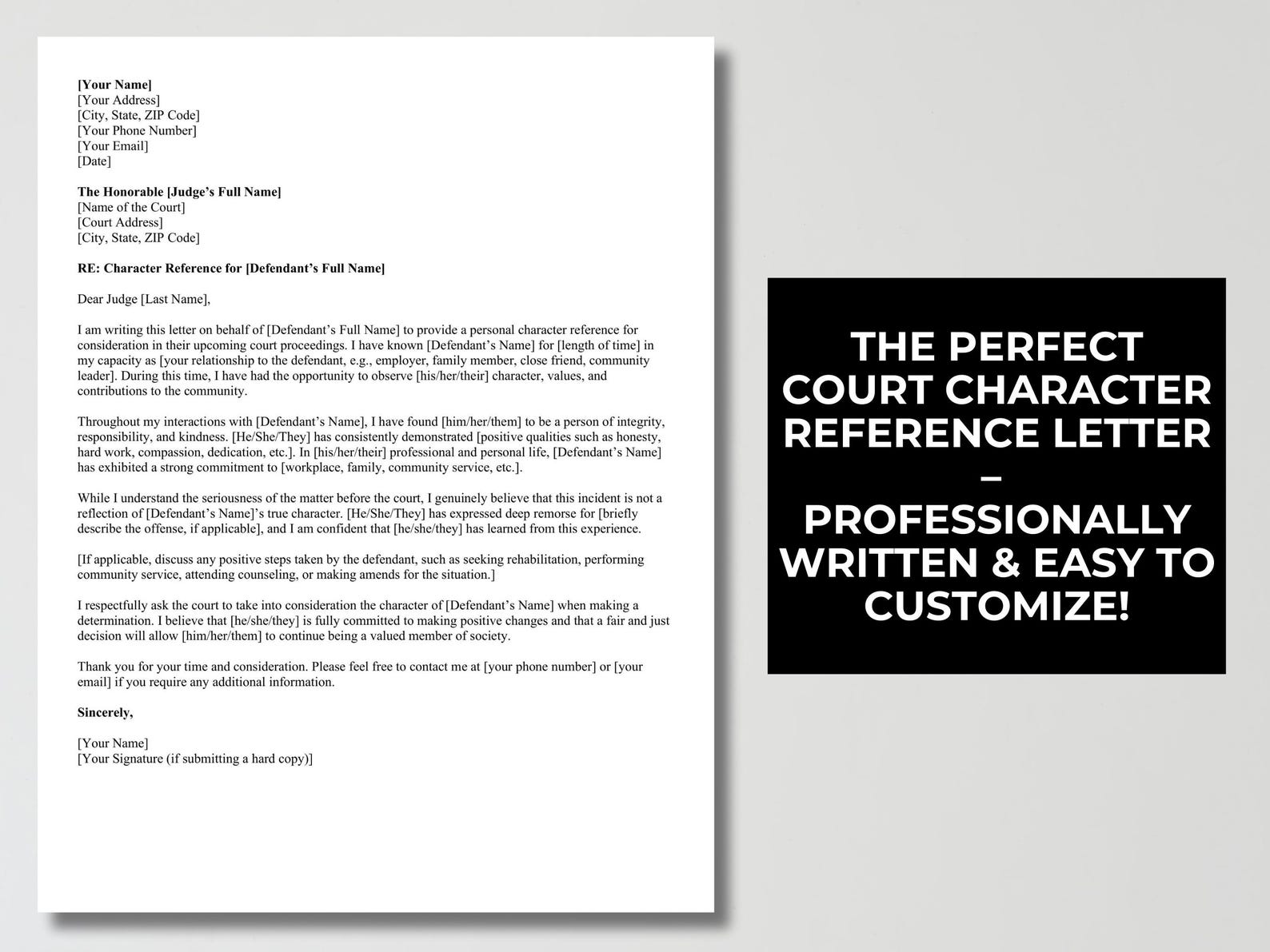 Letter of Recommendation Template | Character Reference Letter for ...