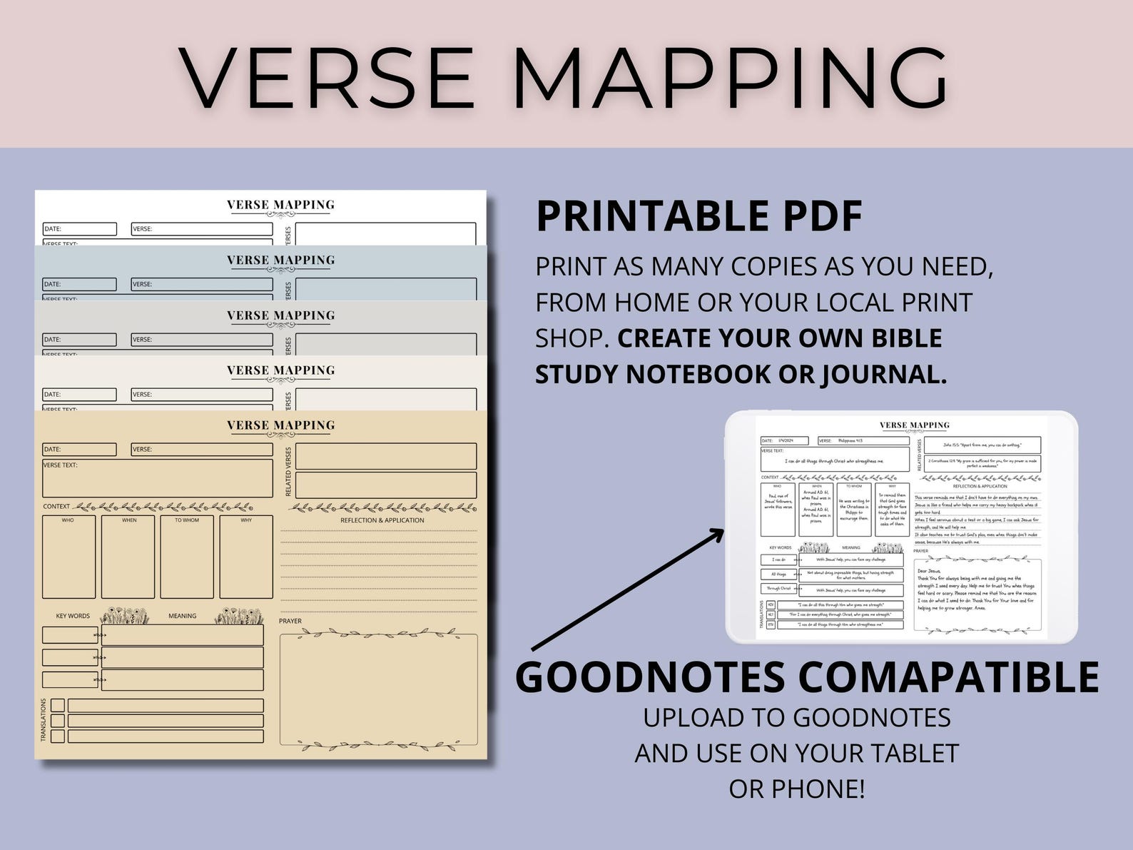 Verse Mapping | Bible Study Guide | Bible Study Template | Bible Verse ...