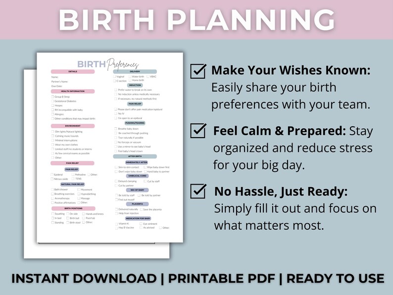 Birth Plan | Birth Plan Template | Pregnancy Journal | Birth Plan ...