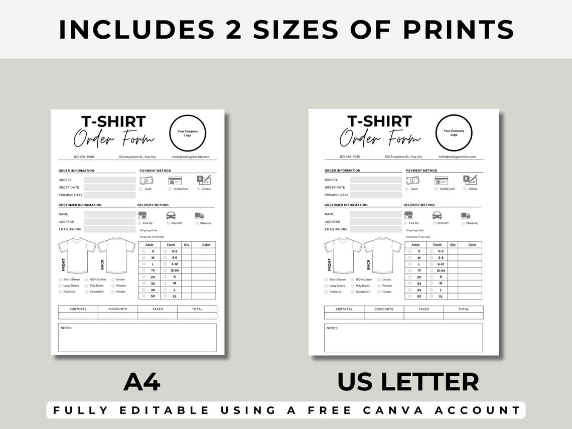 Tshirt Order Form | T-shirt Invoice Template | T Shirt Order Form ...