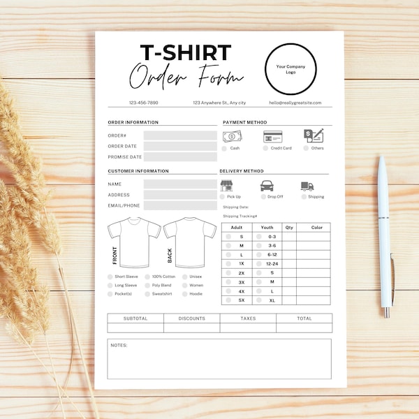 Tshirt Order Form T-shirt Invoice Template T Shirt Order Form Shirt ...