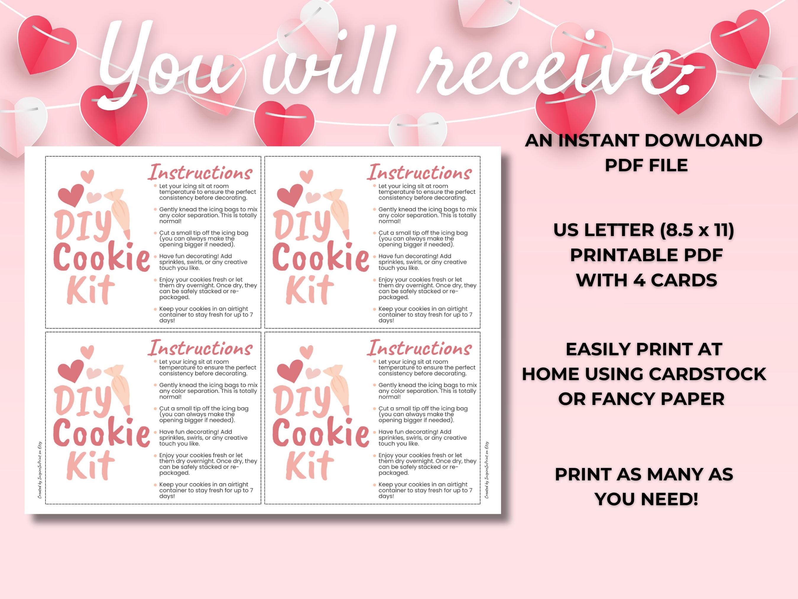 Cookie Care Card | Cookie Kit Instructions | Valentines DIY Cookie Kit ...