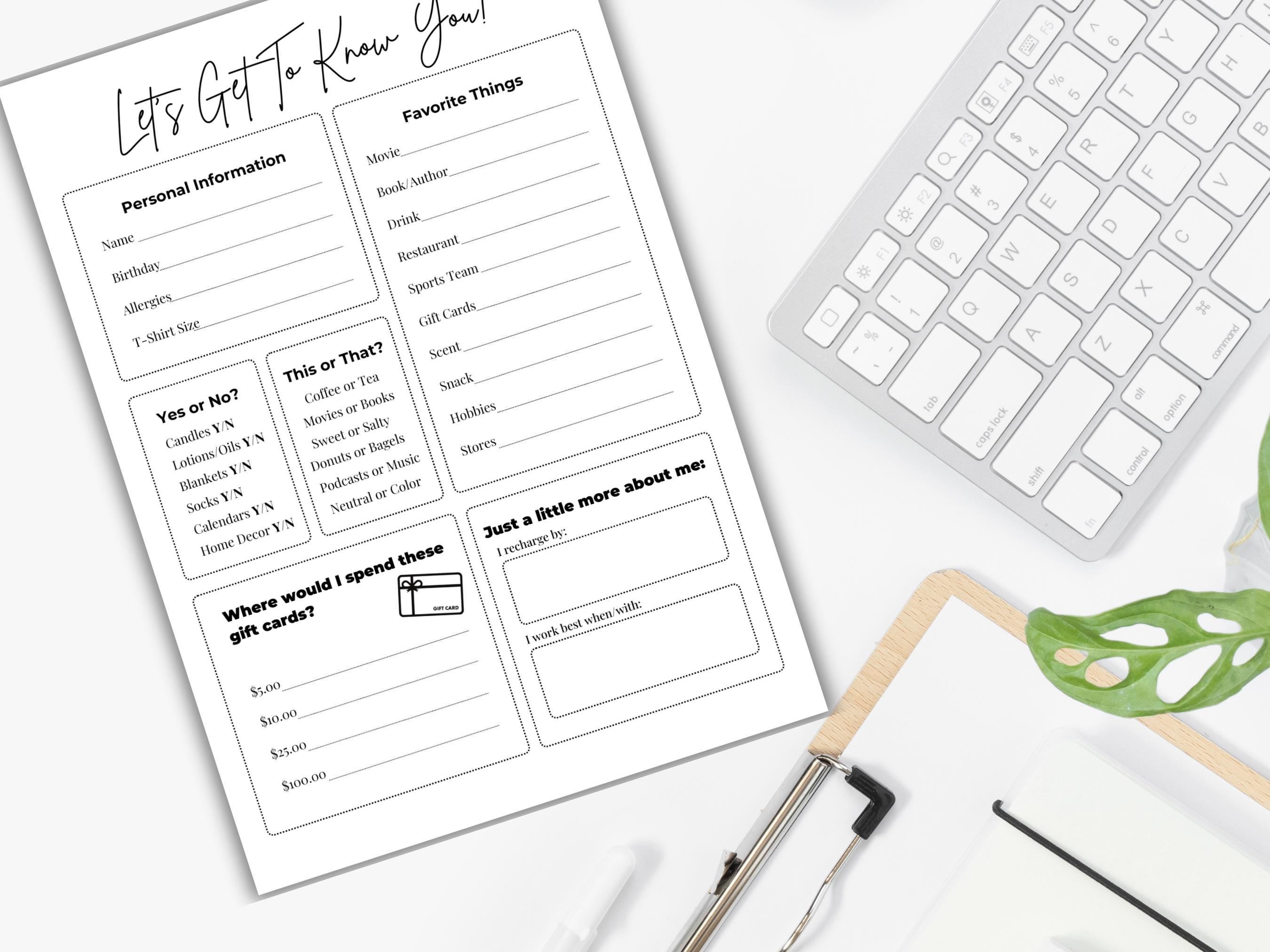 Team Building Get to Know Your Staff Questionnaire Printable | Team ...