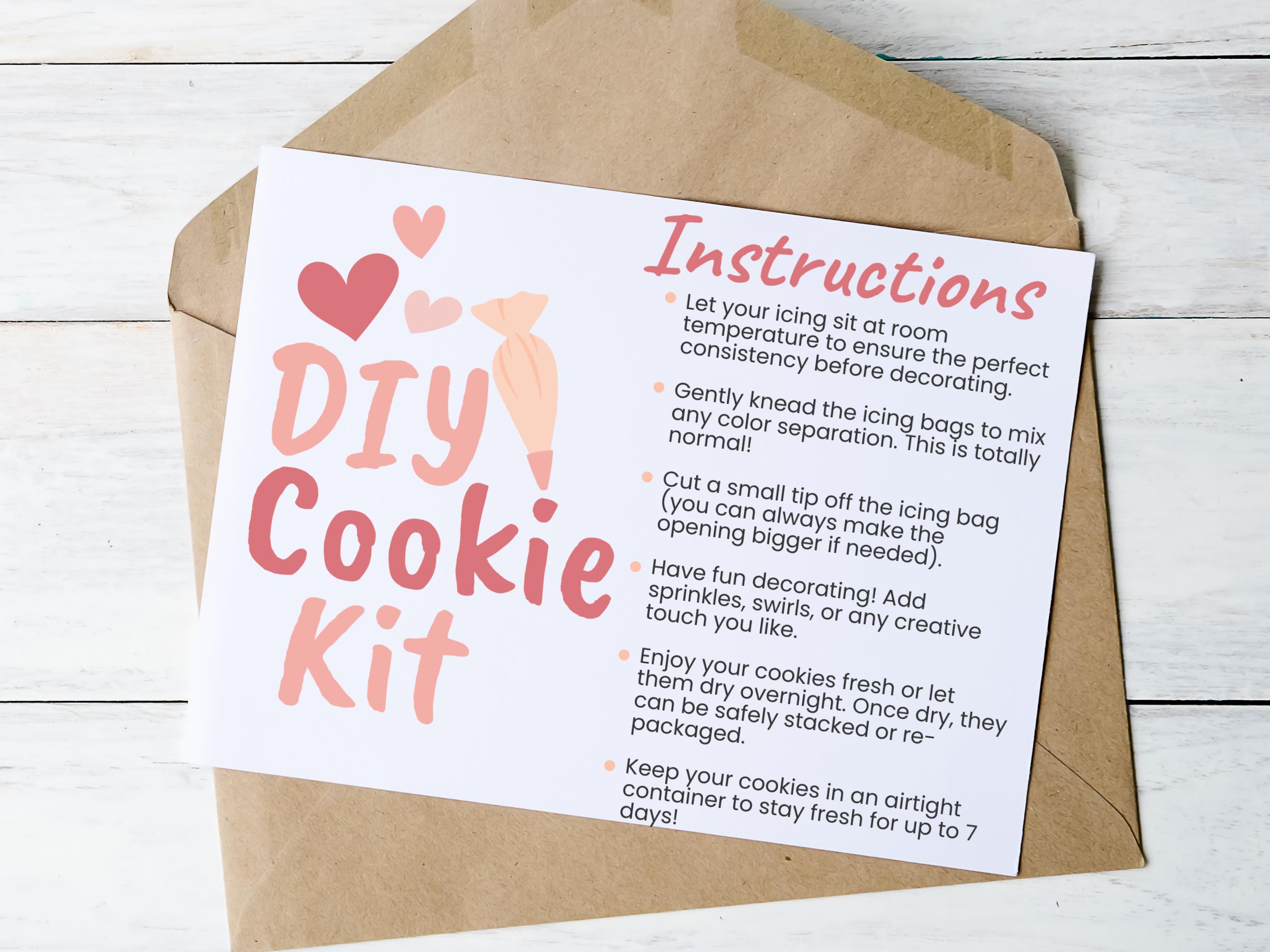 Cookie Care Card | Cookie Kit Instructions | Valentines DIY Cookie Kit ...