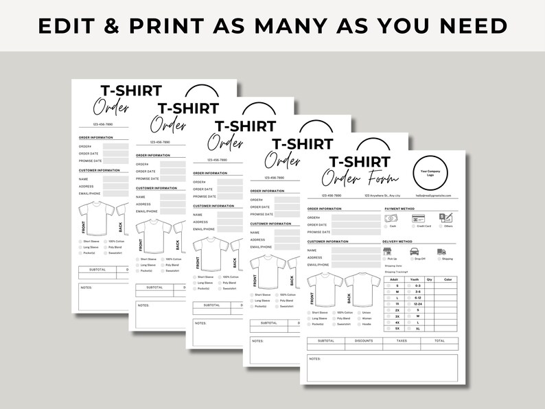 Tshirt Order Form | T-shirt Invoice Template | T Shirt Order Form ...