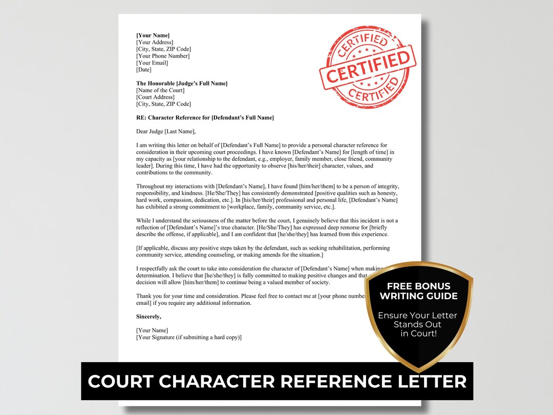 Letter of Recommendation Template | Character Reference Letter for ...