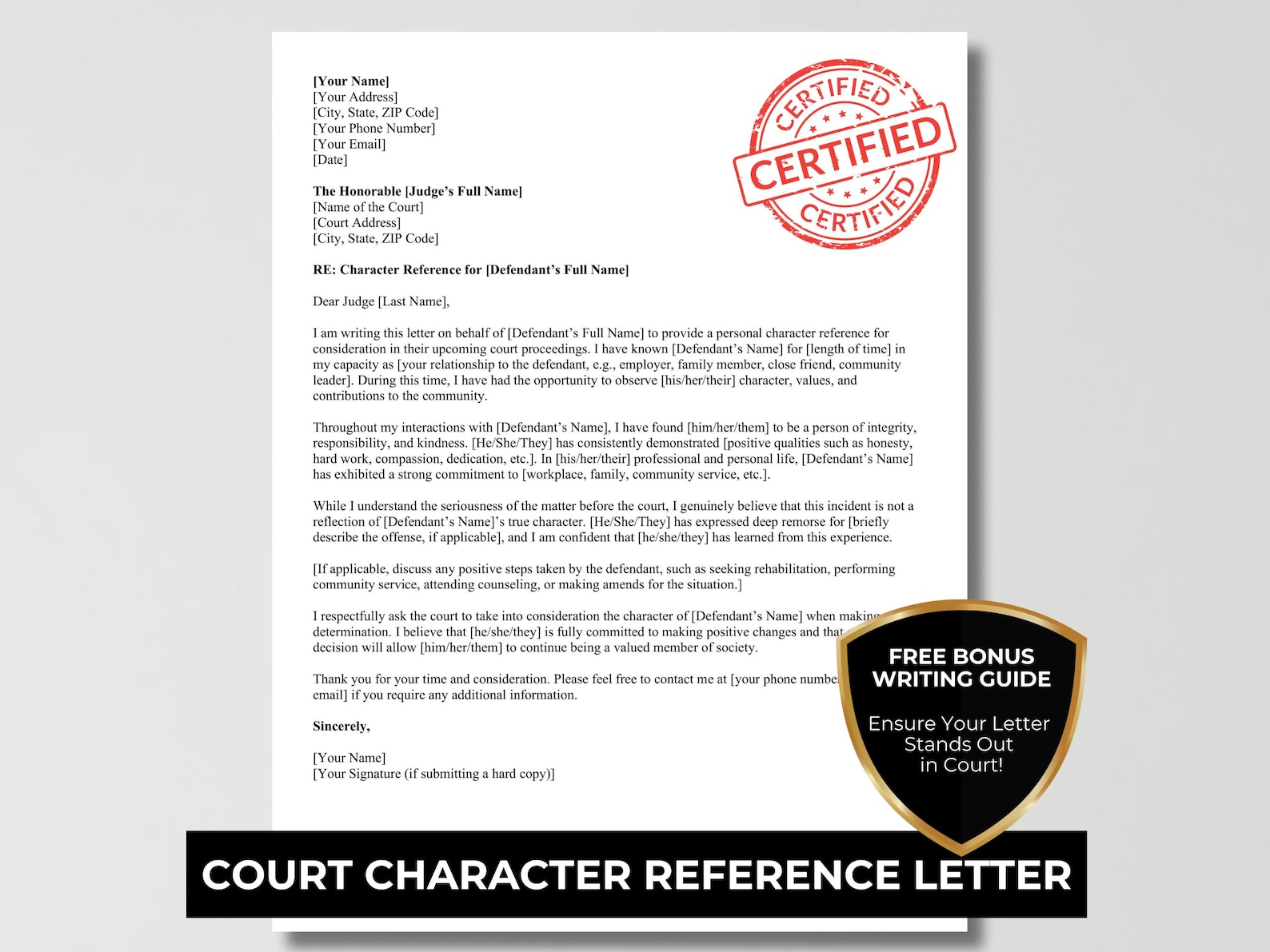 Letter of Recommendation Template | Character Reference Letter for ...