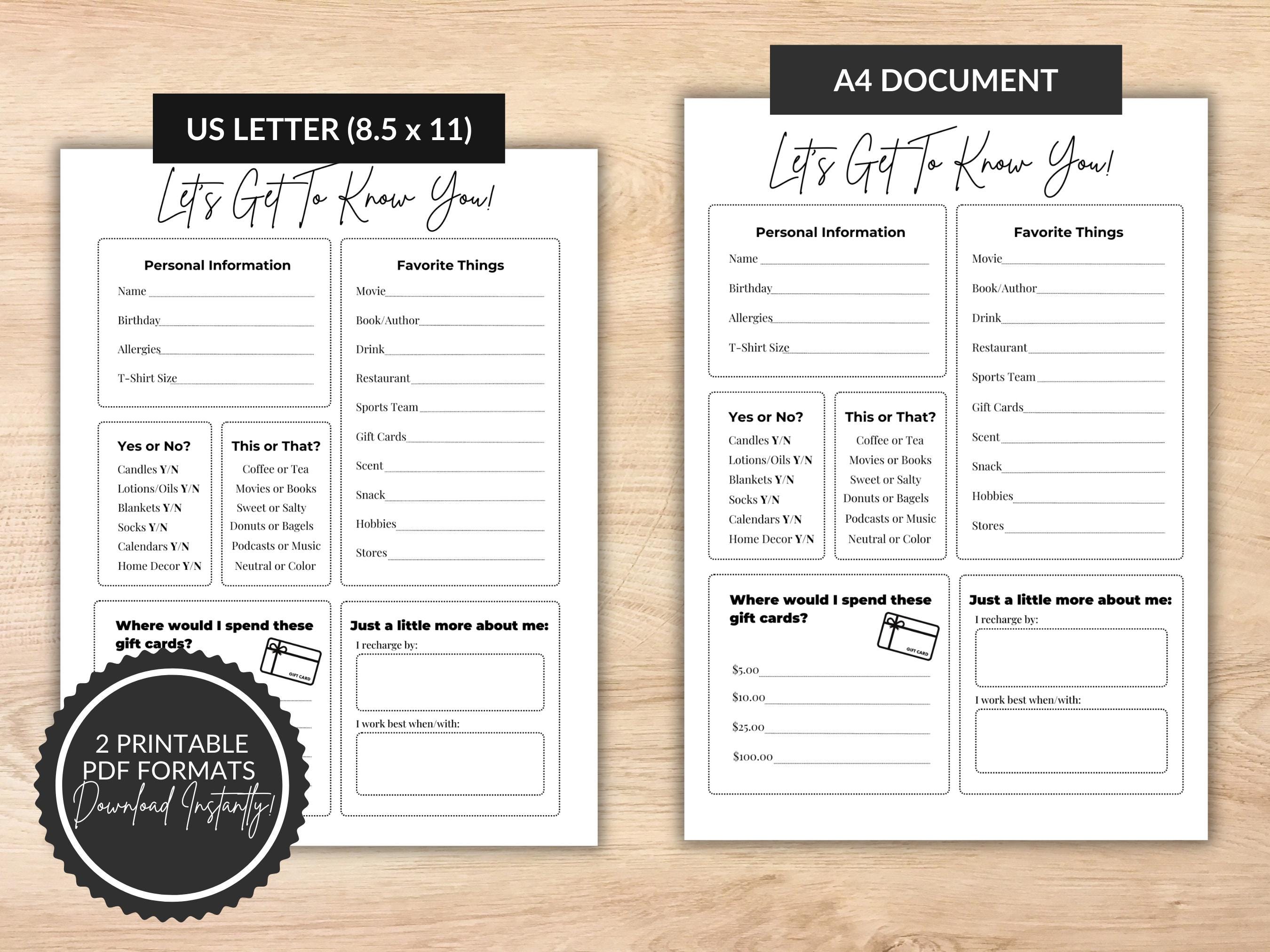 Team Building Get to Know Your Staff Questionnaire Printable | Team ...