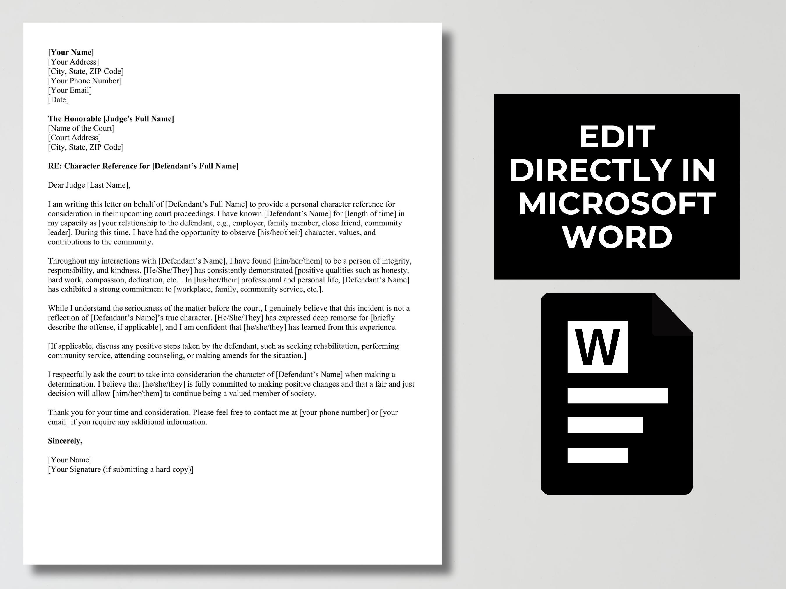 Letter of Recommendation Template | Character Reference Letter for ...