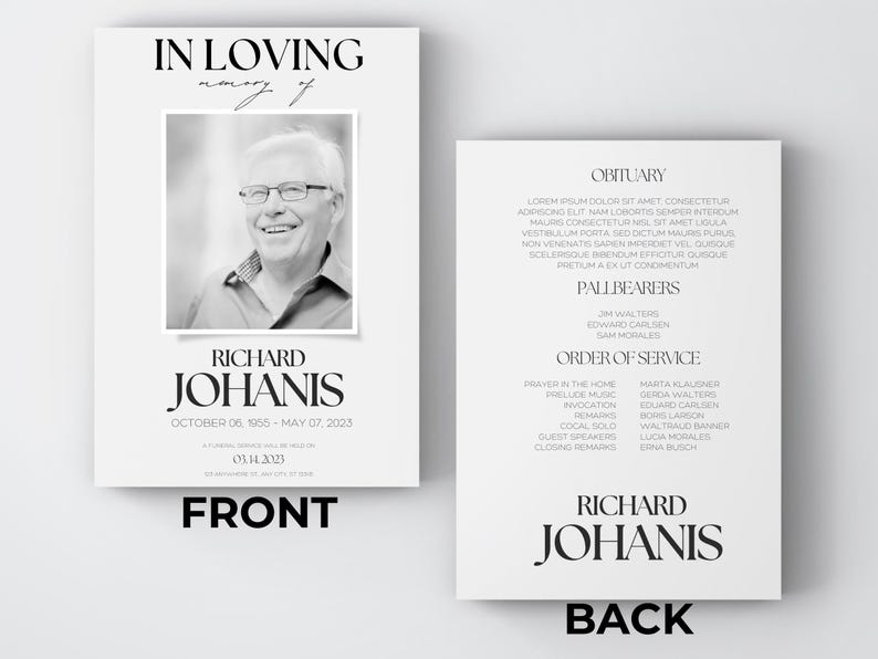 Obituary Template | Funeral Program | Funeral Announcement | Minimalist ...