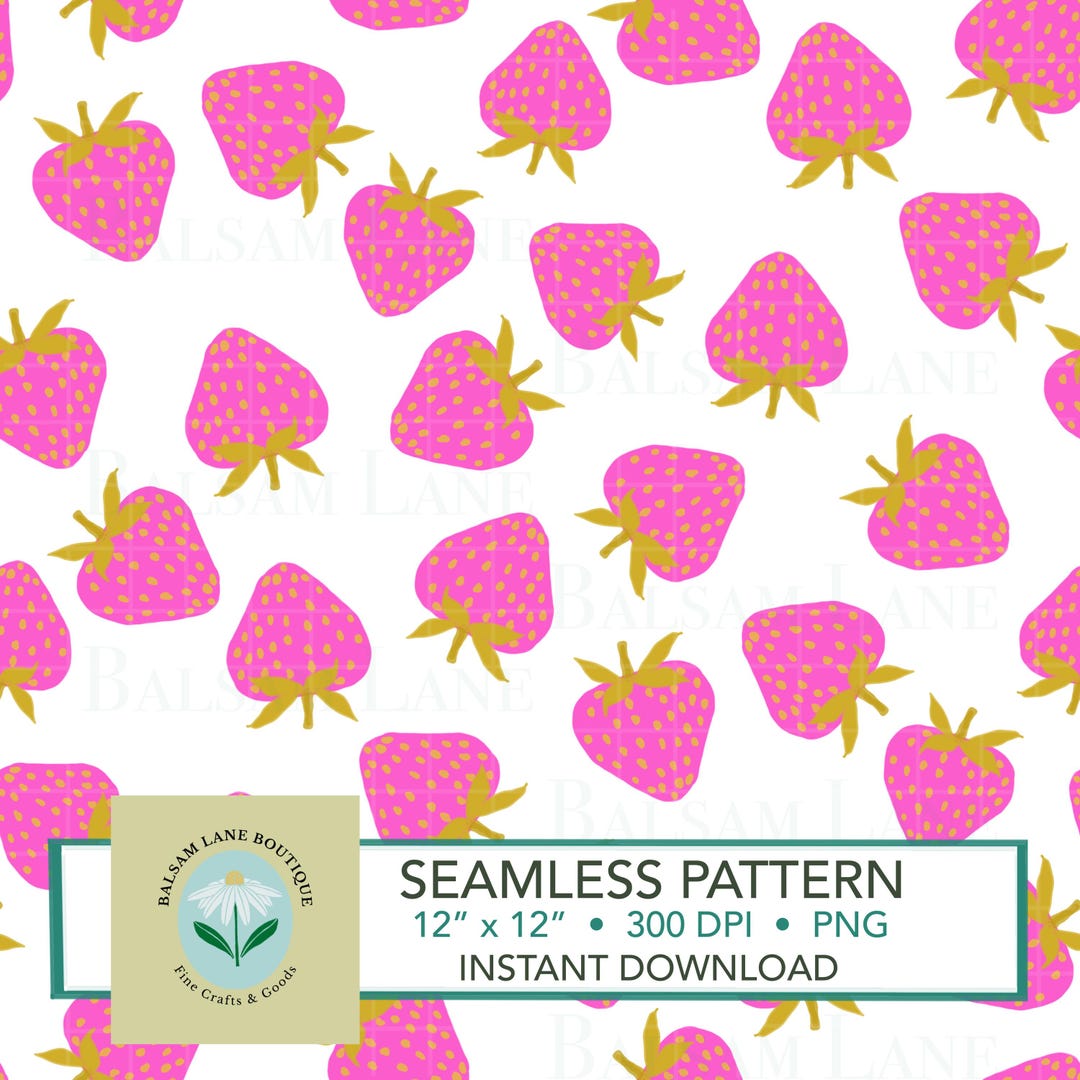 Strawberries Seamless Pattern | Instant Download Digital PNG File Pink ...
