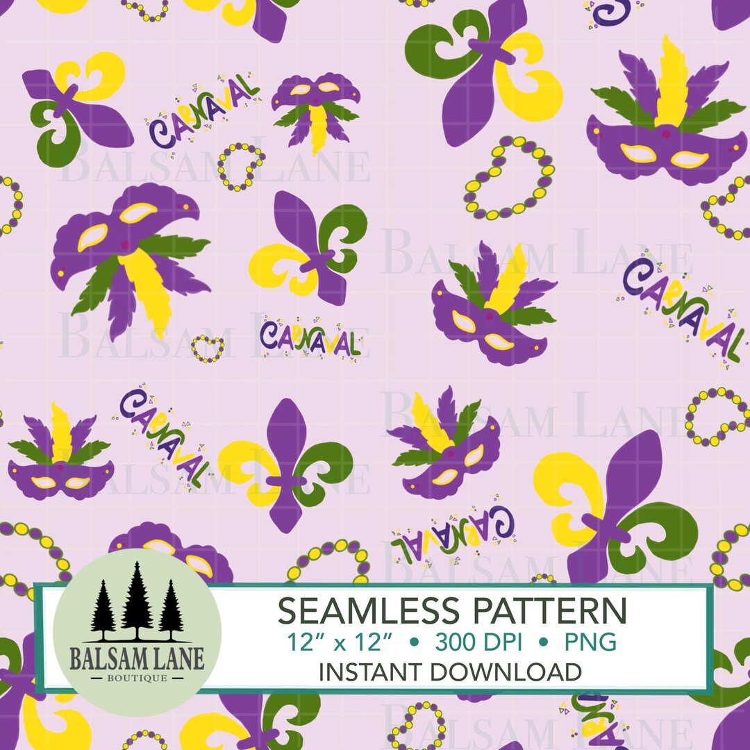 Mardi Gras Carnaval Seamless Pattern | PNG Instant Download 300 DPI ...