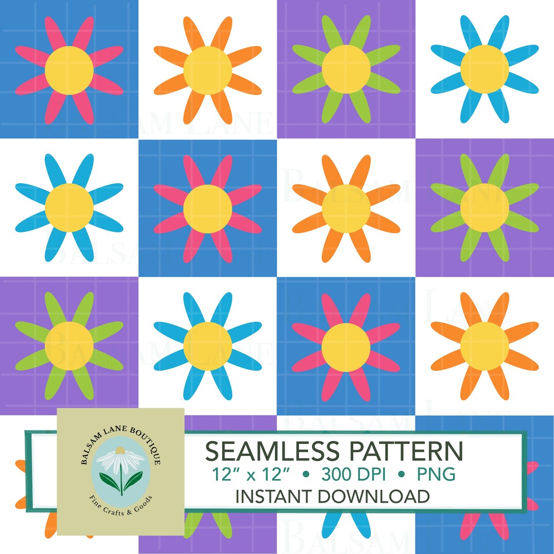 Rainbow Daisies Seamless Pattern | Instant Download PNG Digital File ...