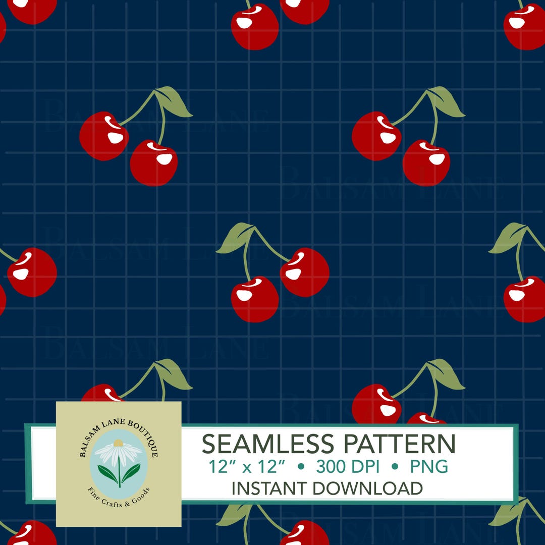 Just Cherries on Navy Seamless Pattern | Instant Download PNG Digital ...