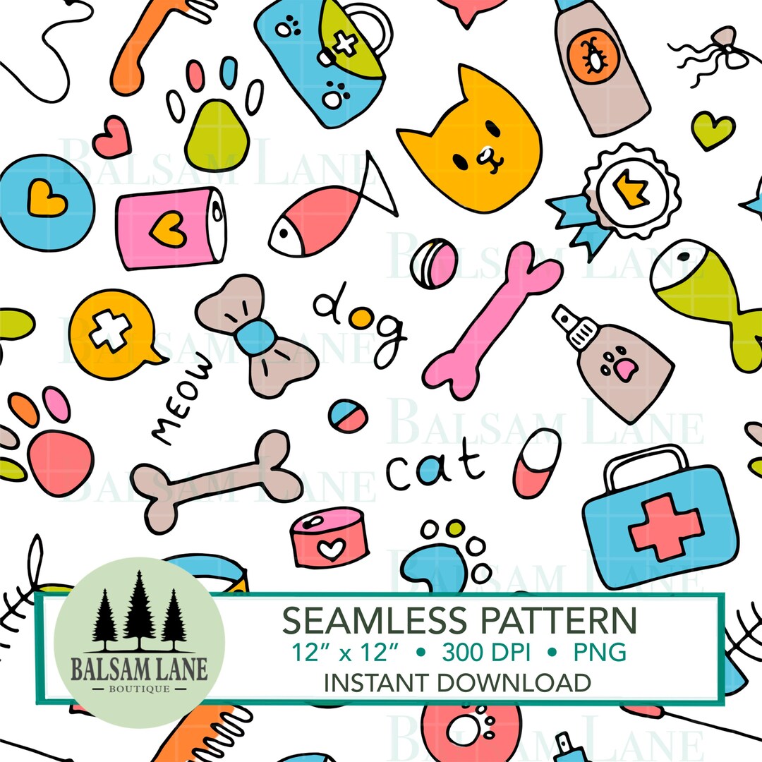 Dog Cat Woof Meow Seamless Pattern | PNG Digital File Instant Download ...