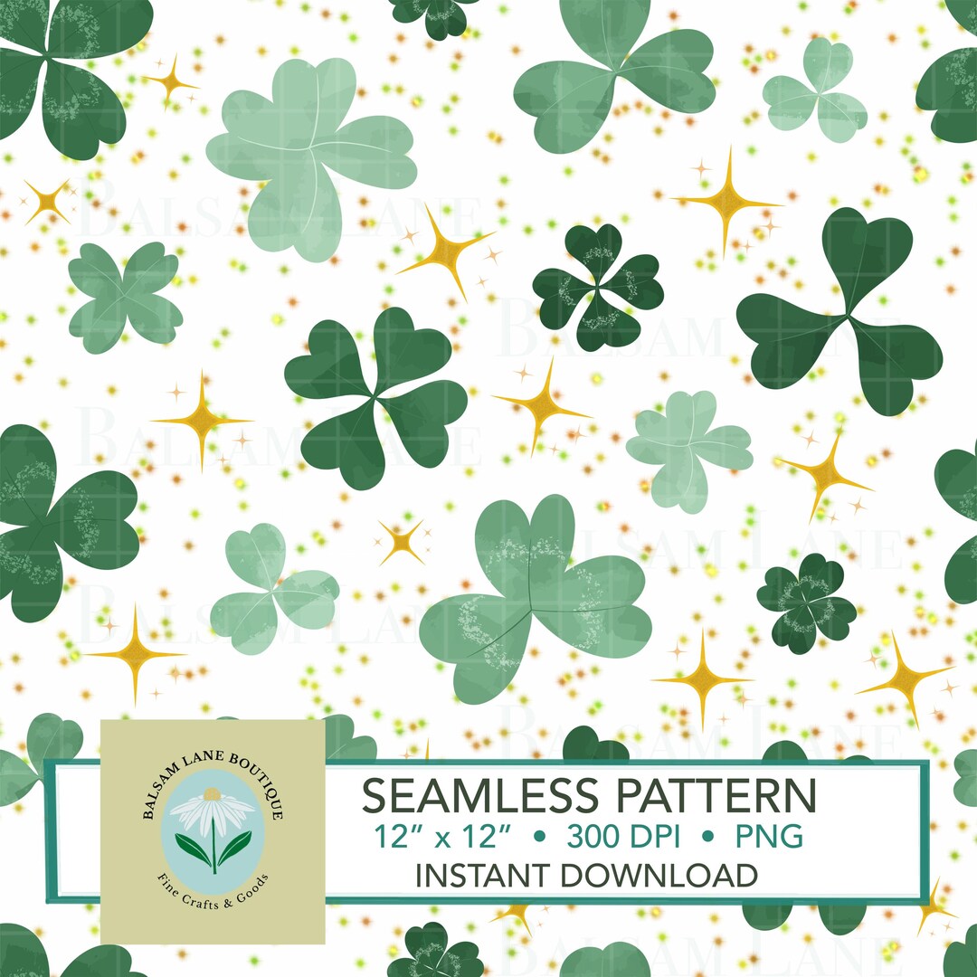 Shamrocks With Golden Glitter Seamless Pattern | Instant Download PNG ...