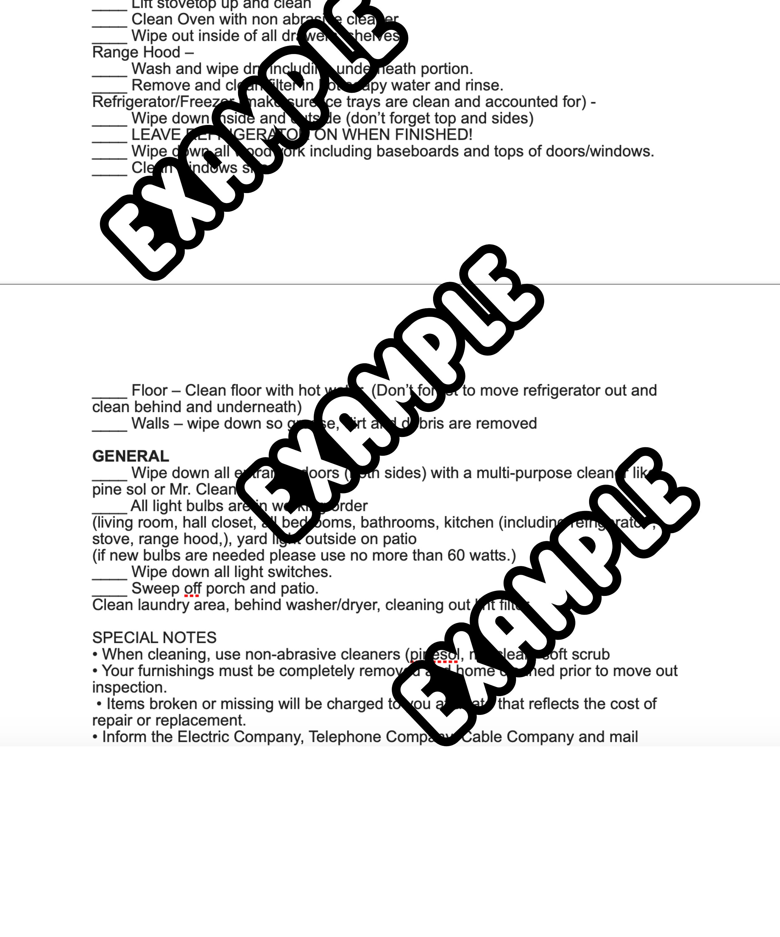 Landlord to Tenant Move-out Checklist - Cleaning - Etsy