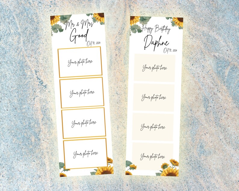 Sunflower Photo Booth Strip, 2x6 Birthday & Wedding Strip Template ...