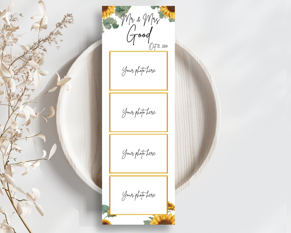 Sunflower Photo Booth Strip, 2x6 Birthday & Wedding Strip Template ...
