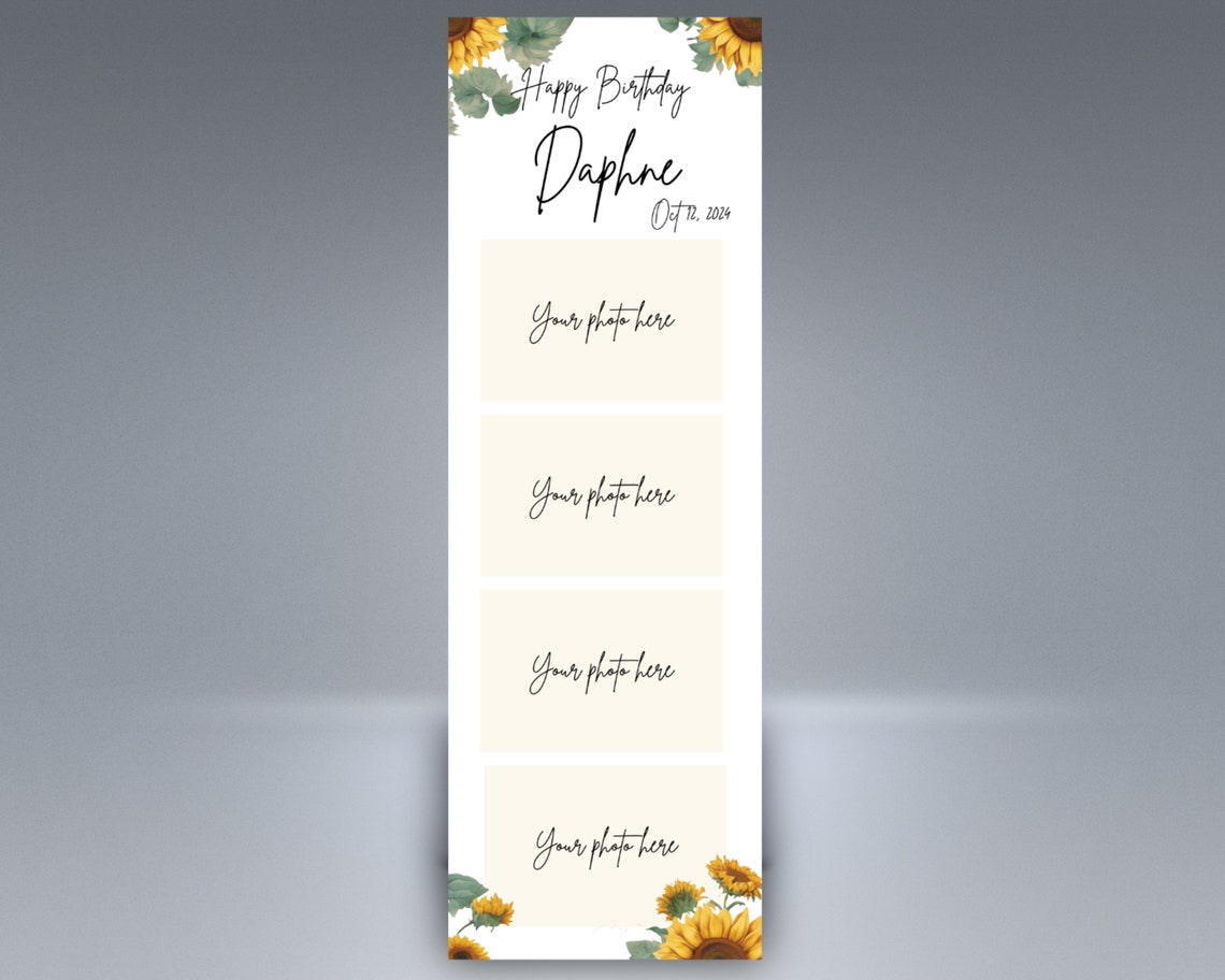 Sunflower Photo Booth Strip, 2x6 Birthday & Wedding Strip Template ...