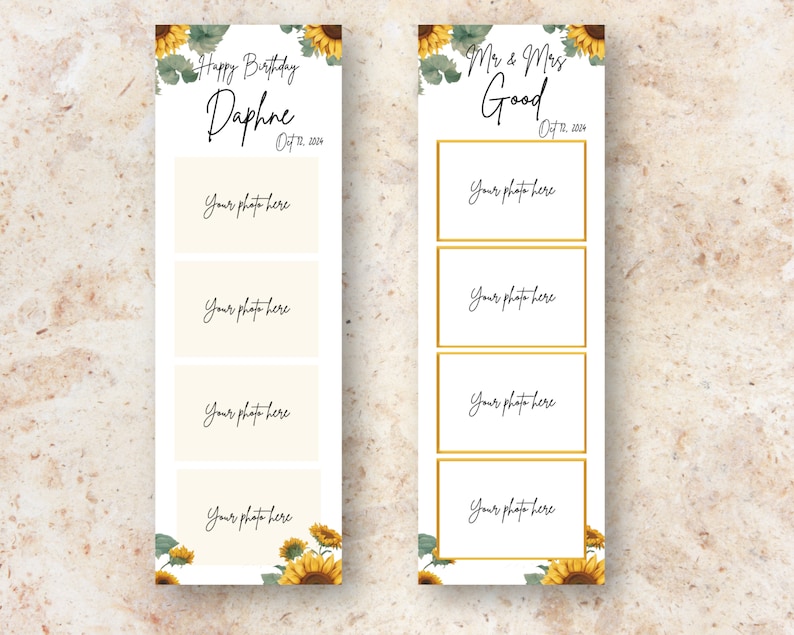 Sunflower Photo Booth Strip, 2x6 Birthday & Wedding Strip Template ...