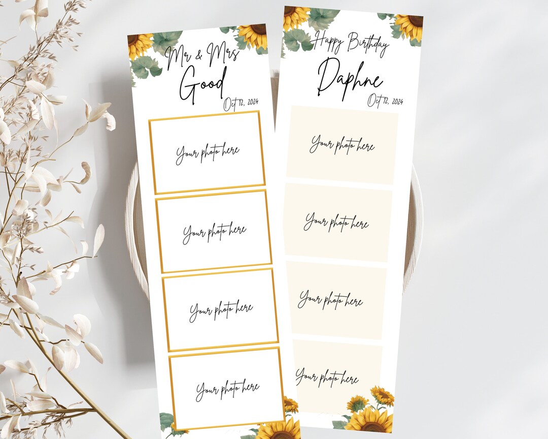 Sunflower Photo Booth Strip, 2x6 Birthday & Wedding Strip Template ...