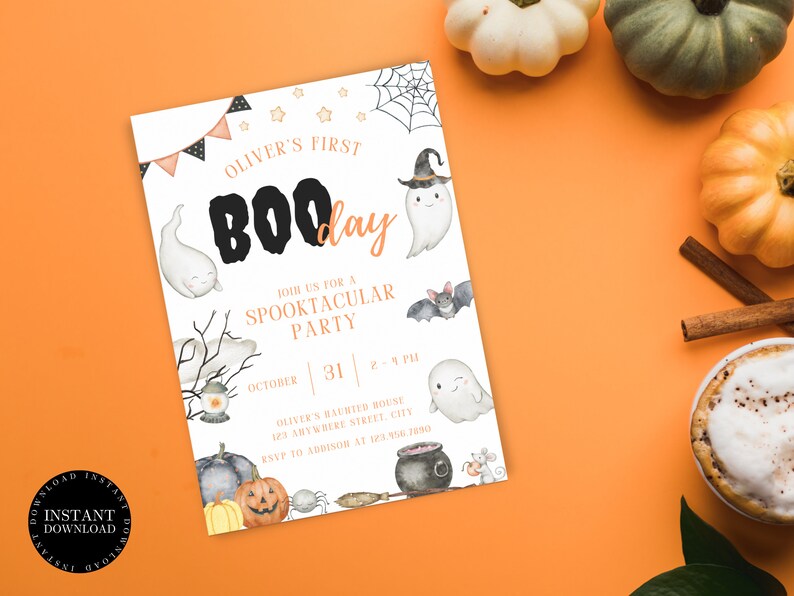 Editable Halloween Birthday Invitation Template, Boo Day Party Invite ...