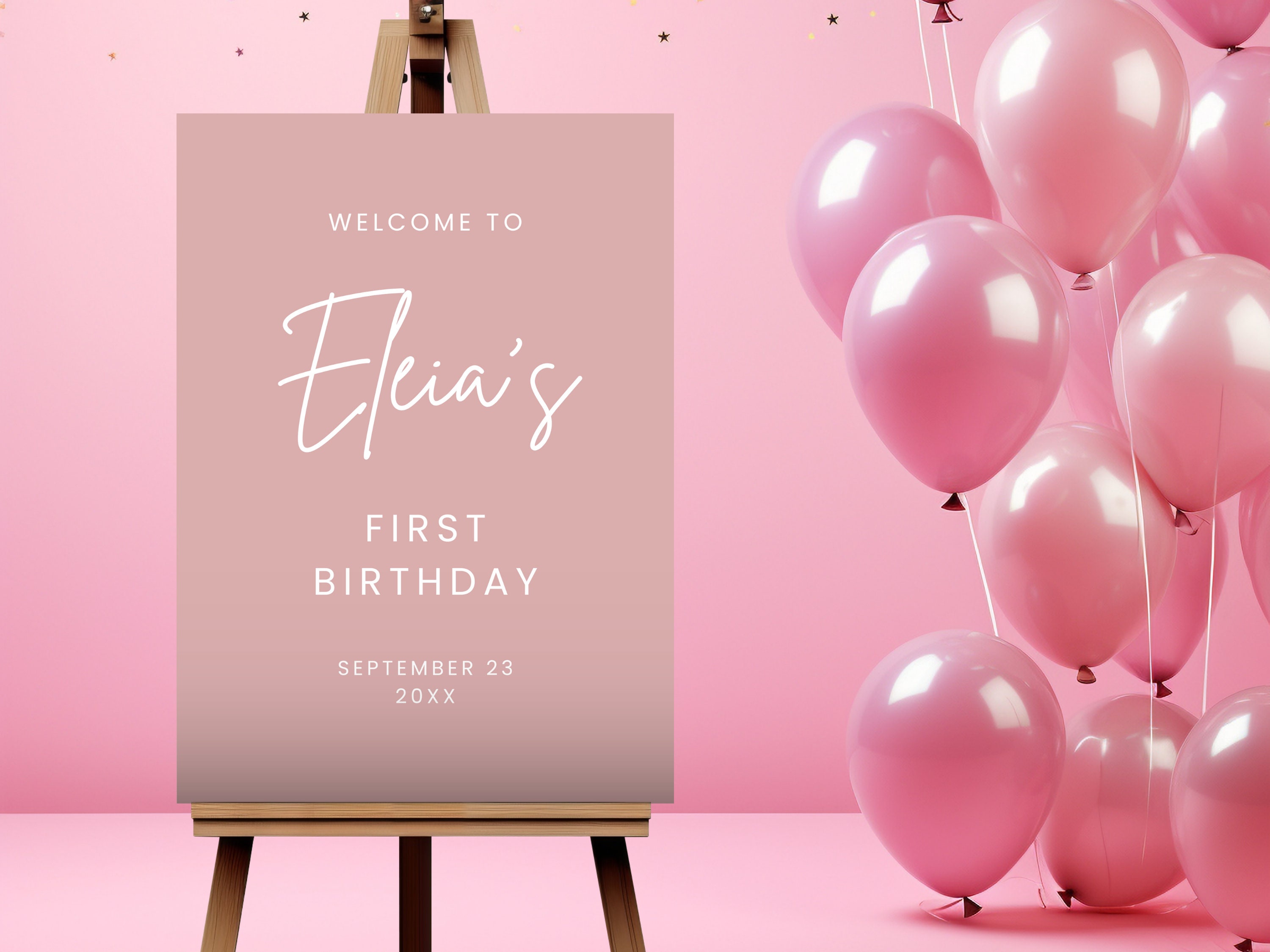 Minimal First Birthday Welcome Sign Template, Pastel Pink Modern ...