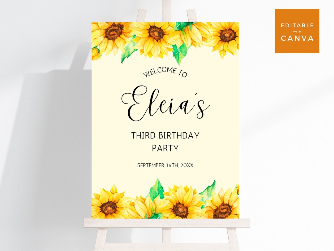 Editable Sunflower Birthday Welcome Sign Template, Boho Sunflowers ...