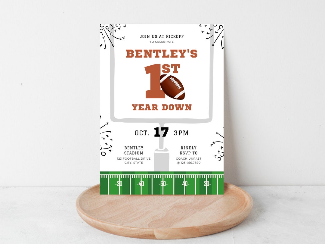 Football Birthday Invitation, First Year Down, 1st Birthday Party ...