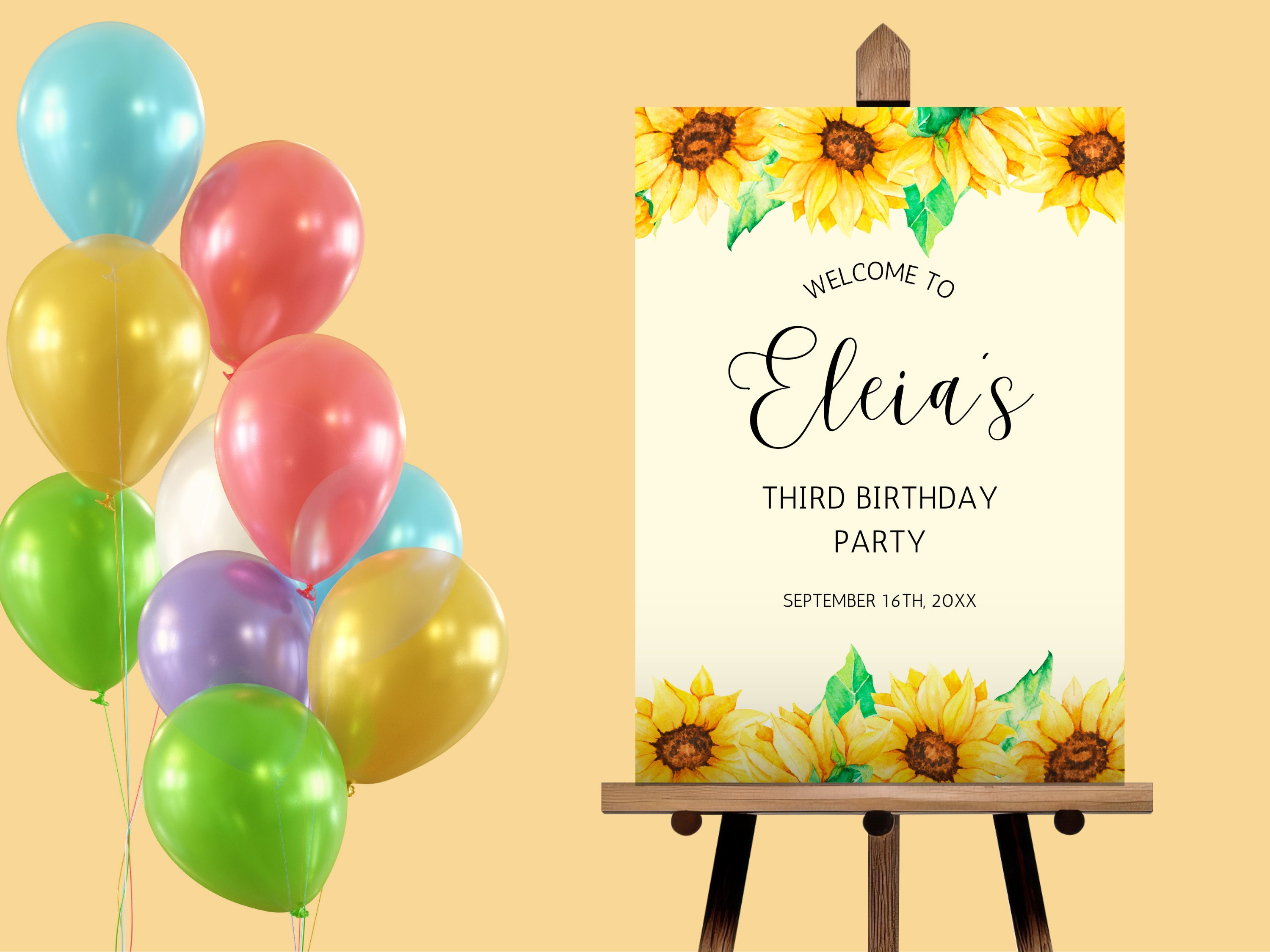 Editable Sunflower Birthday Welcome Sign Template, Boho Sunflowers ...