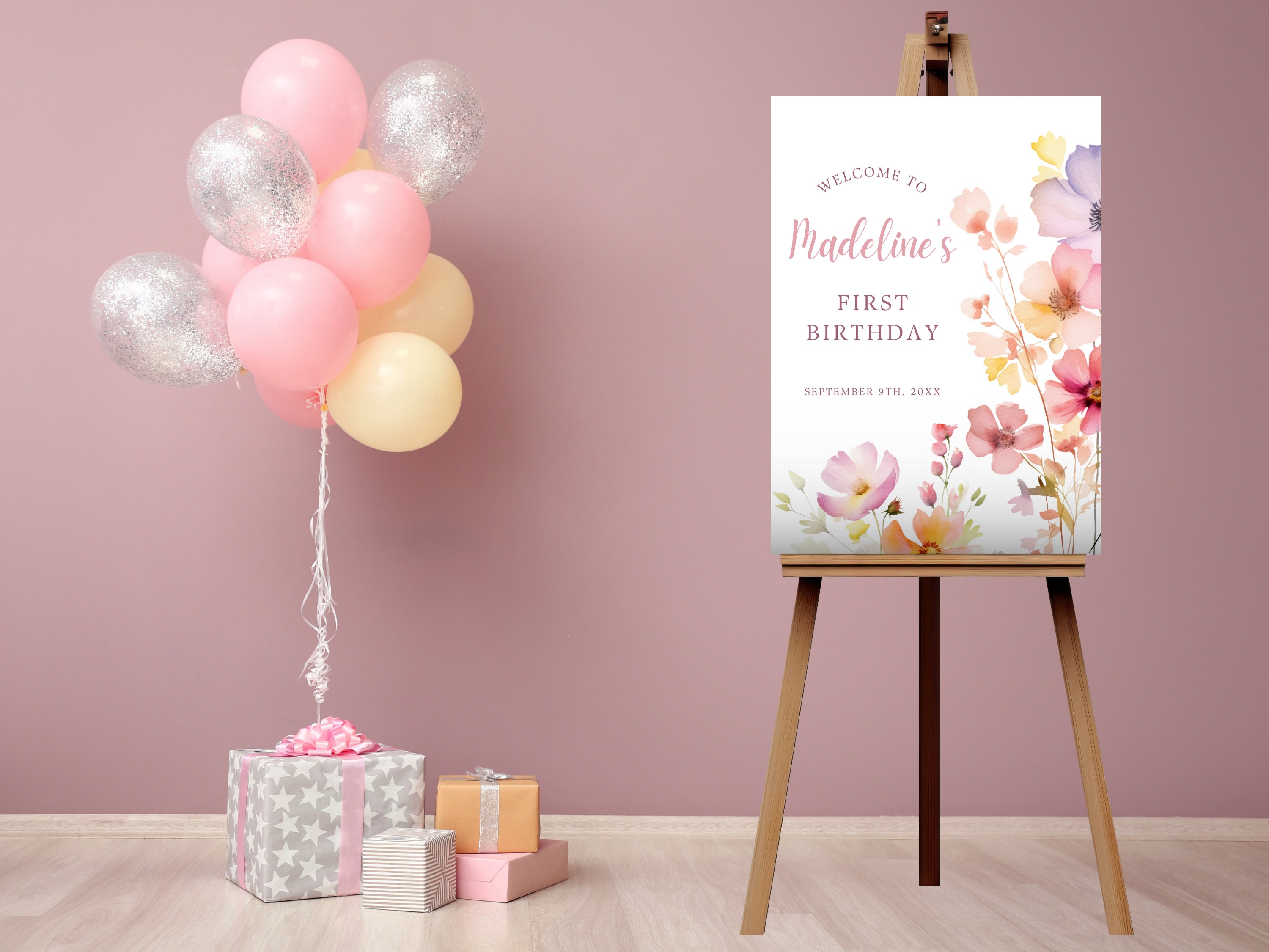 Wildflower Birthday Welcome Sign Template, Editable First 1st Birthday ...