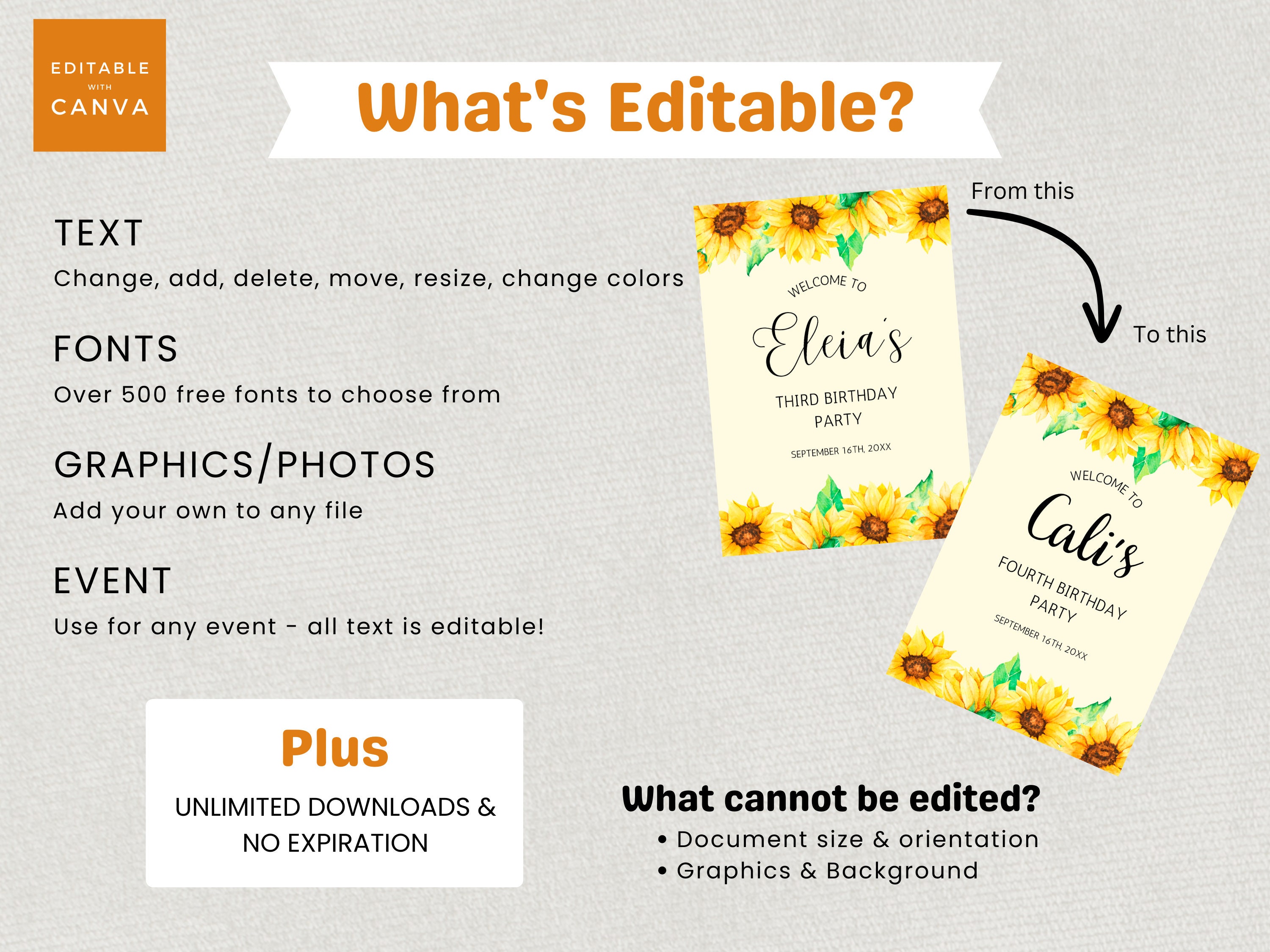 Editable Sunflower Birthday Welcome Sign Template, Boho Sunflowers ...
