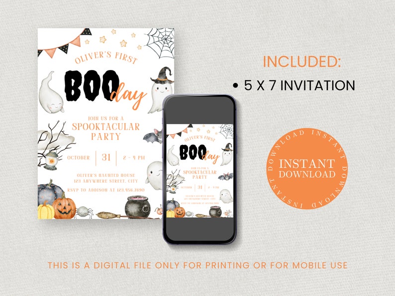 Editable Halloween Birthday Invitation Template, Boo Day Party Invite ...