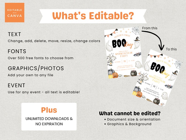 Editable Halloween Birthday Invitation Template, Boo Day Party Invite ...