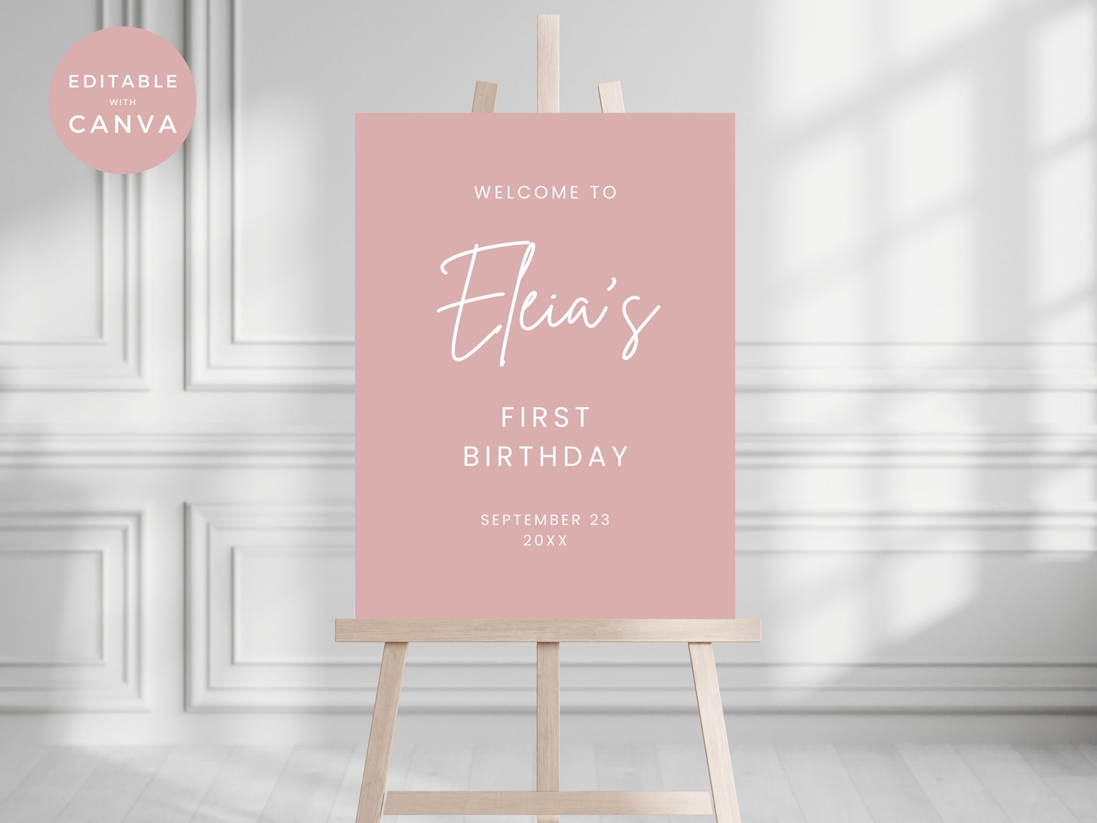Minimal First Birthday Welcome Sign Template, Pastel Pink Modern ...