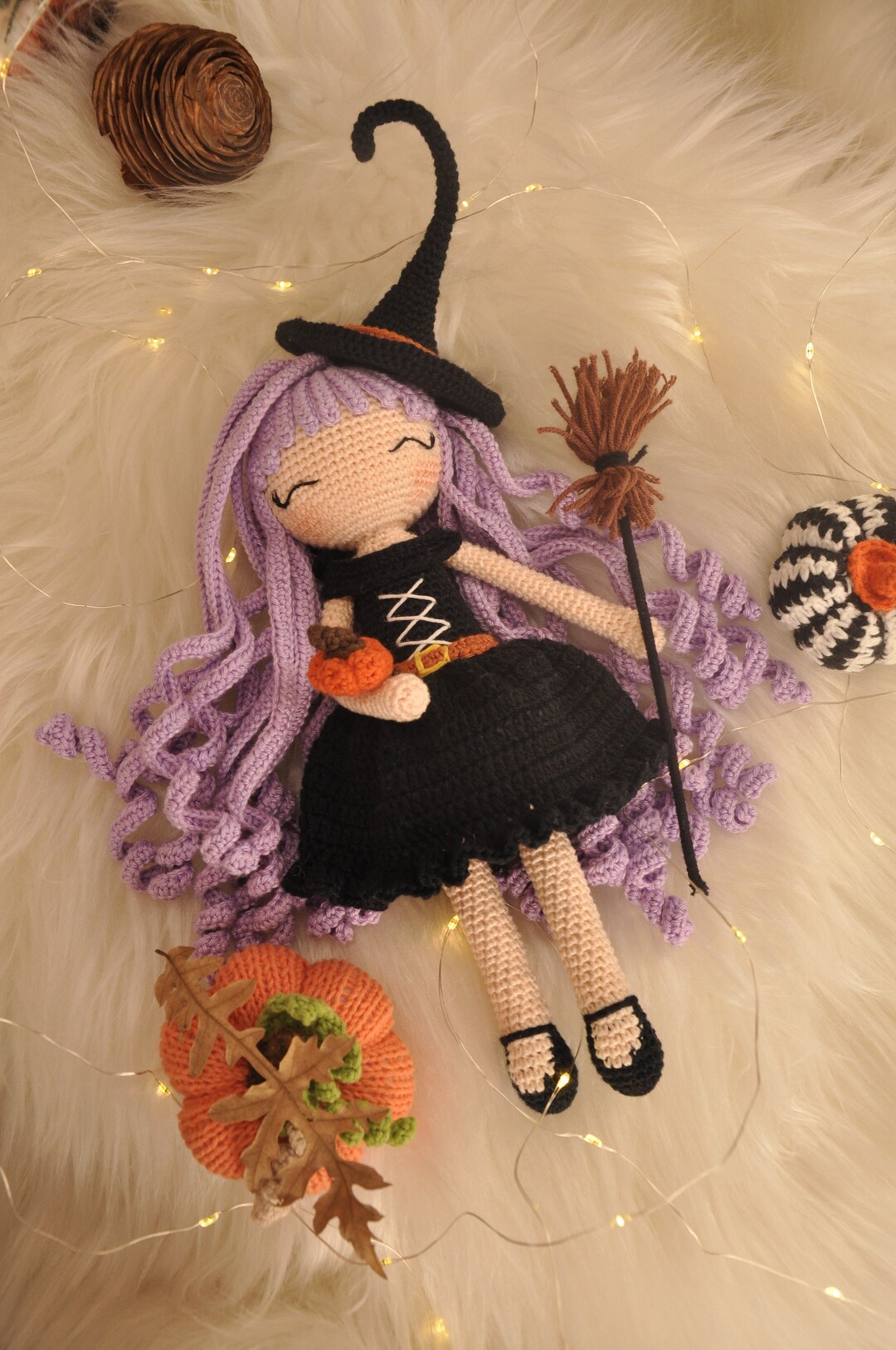 Amigurumi Witch Baby Set, Cute Witch Doll, Handmade Knit Doll, Spotted ...