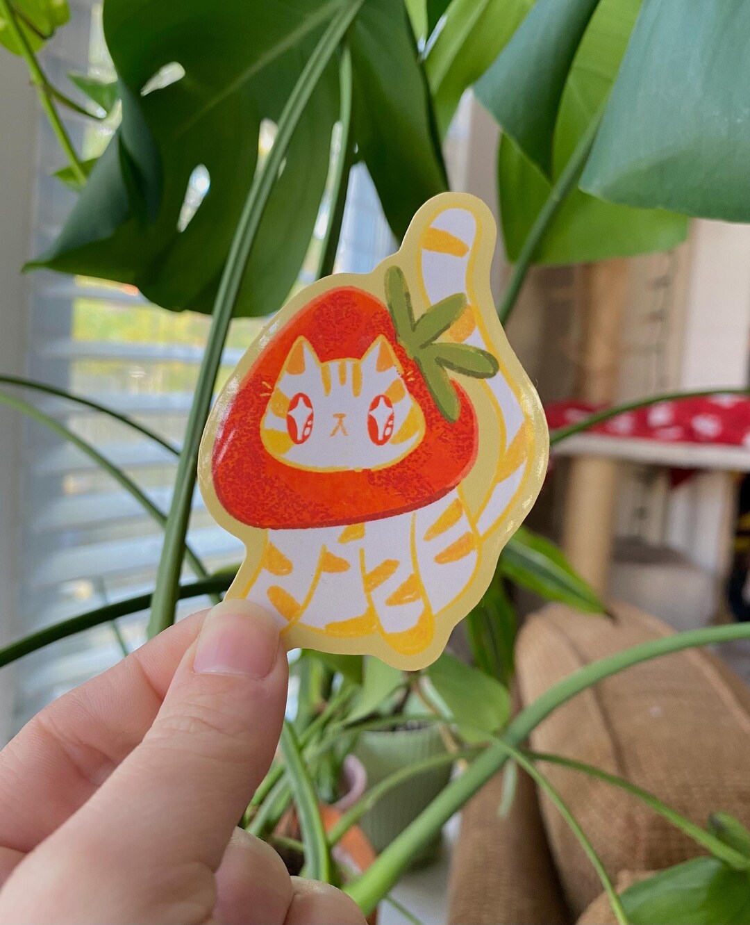 Strawberry Kitty Sticker / Cutie Fruit Cat Sticker / Cat Lover Water ...