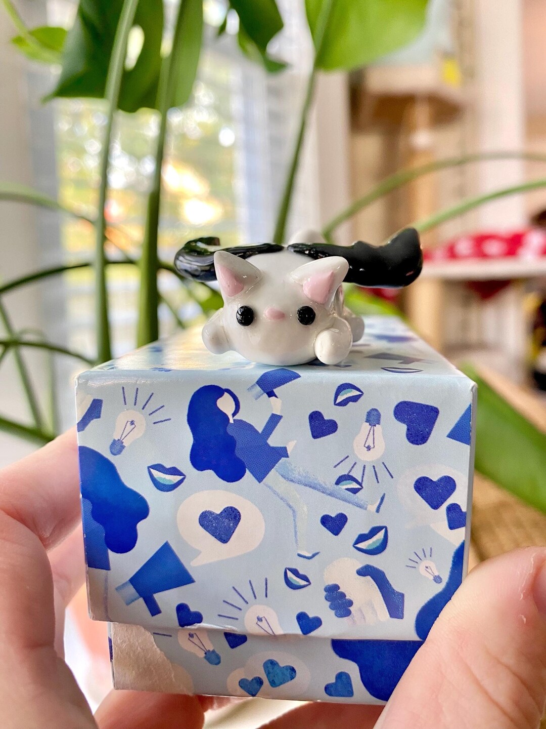 Cutie Black Bat Kitty Cat / Bat Cat Desk Friend / Kitty Clay Sculpture ...