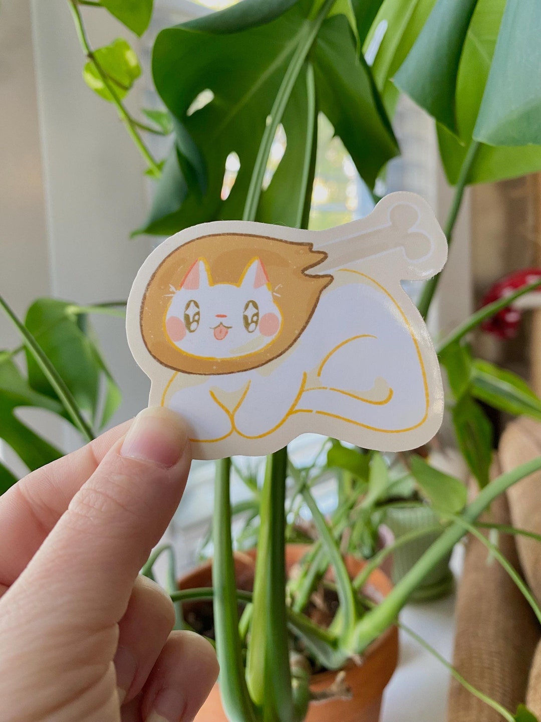 Chicken Leg Kitty Sticker / Silly Cat Sticker / Cute Notebook Sticker ...