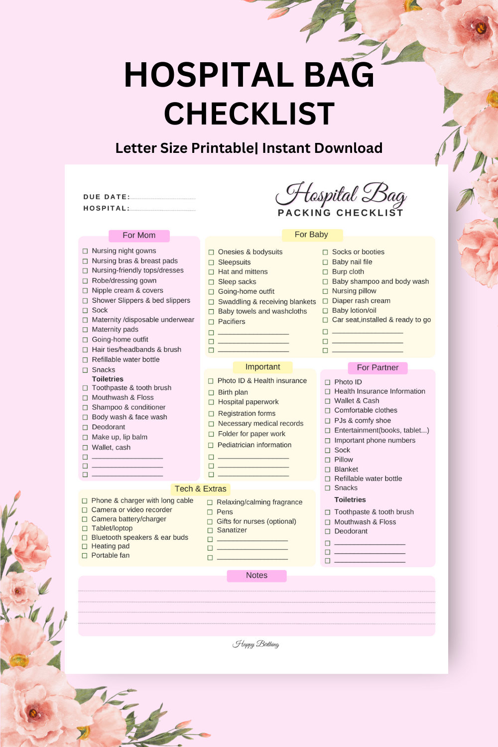 Labor and Delivery Bag Packing List- Pregnancy Checklist New Baby ...