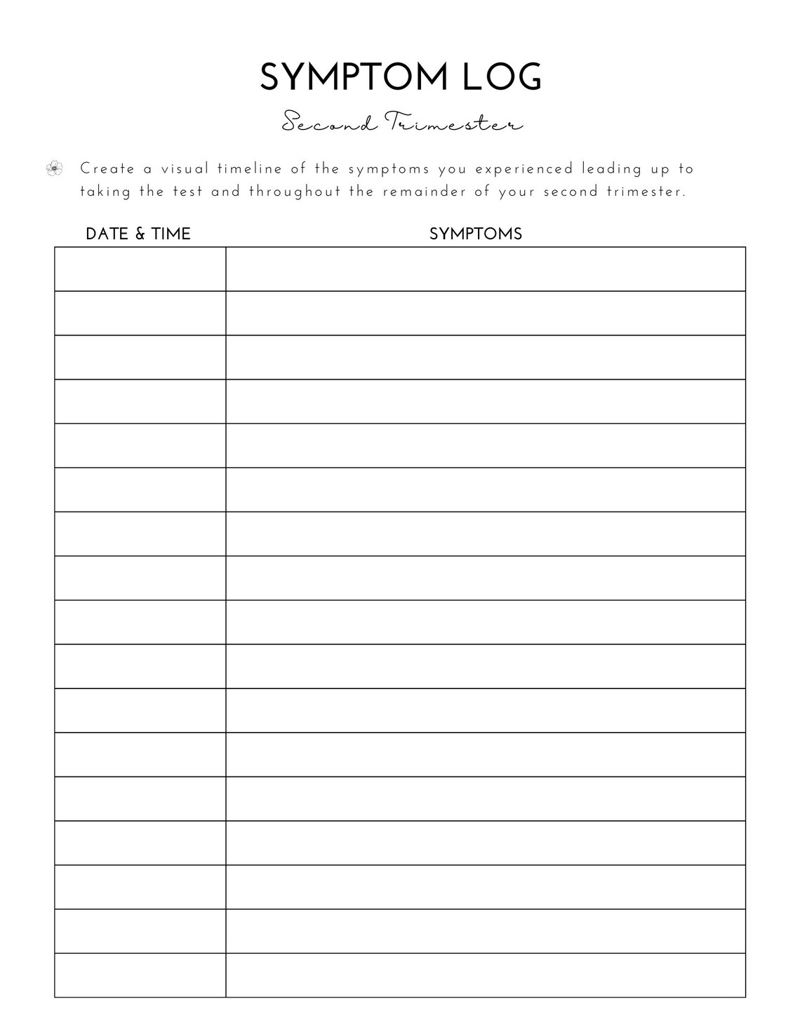 Pregnancy Symptom Log Pregnancy Tracker Printable Prenatal Symptom Log ...